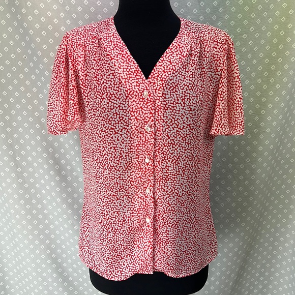 Laura Mae | Tops | Vintage Laura Mae Red Polka Dot Flutter Sleeve ...